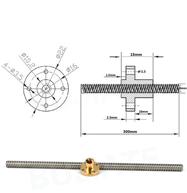 T8 GEWINDESPINDEL STANGE Lineare Schiene Stangenwelle Leitspindel+ Copper Mutter EUR 6,49 ...