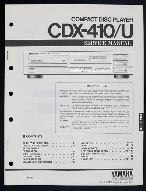 ORIGINAL YAMAHA CDX-500 CD-30 CD-Player Service Manual/Diagram/Parts ...