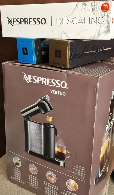 NESPRESSO VERTUO COFFEE Machine-Black with 20 FREE Pods and Descaler ...