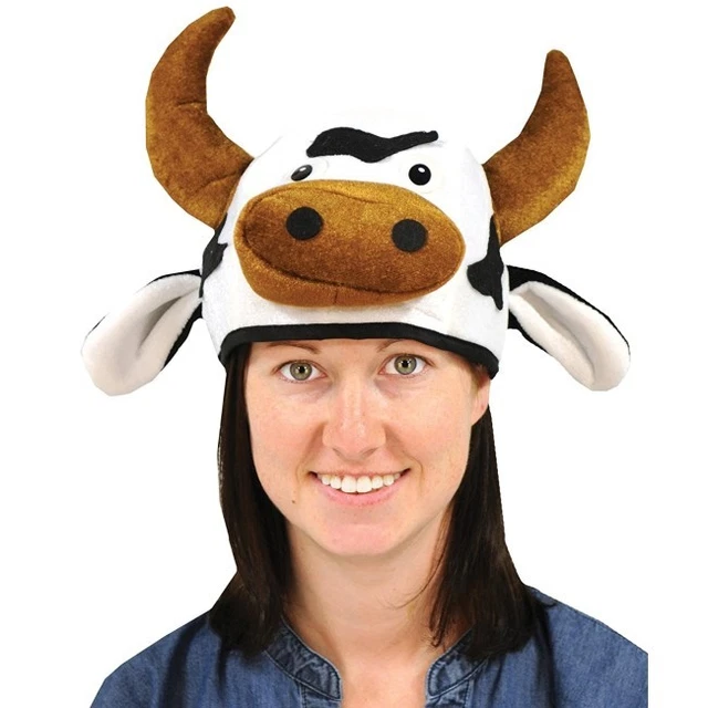 FARM ANIMAL HAT Plush Cow Head Hat Party Favor Prop Adult Medium Head ...