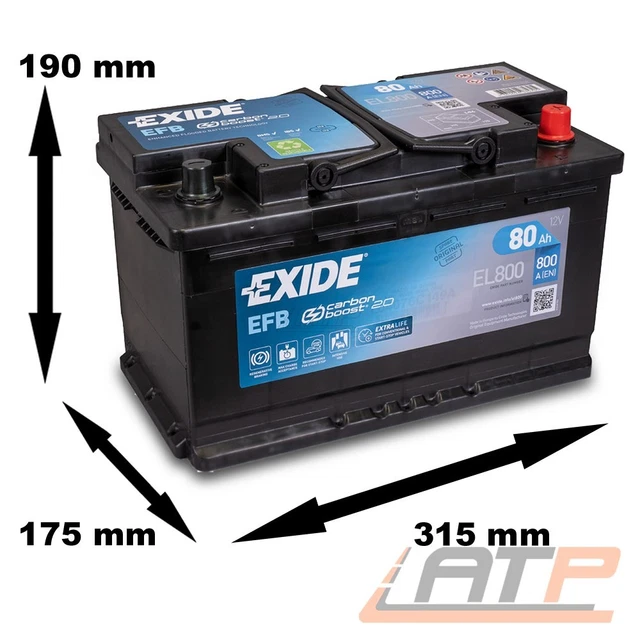EXIDE AUTOBATTERIE 12V 80Ah STARTERBATTERIE 800A EL800 EFB START STOPP ...
