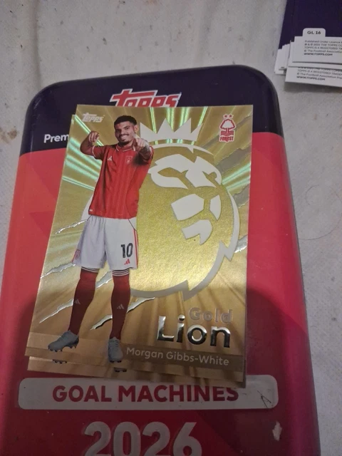 TOPPS PREMIER LEAGUE 2026 GL15 Gold Lion Morgan Gibbs-White FREE ...