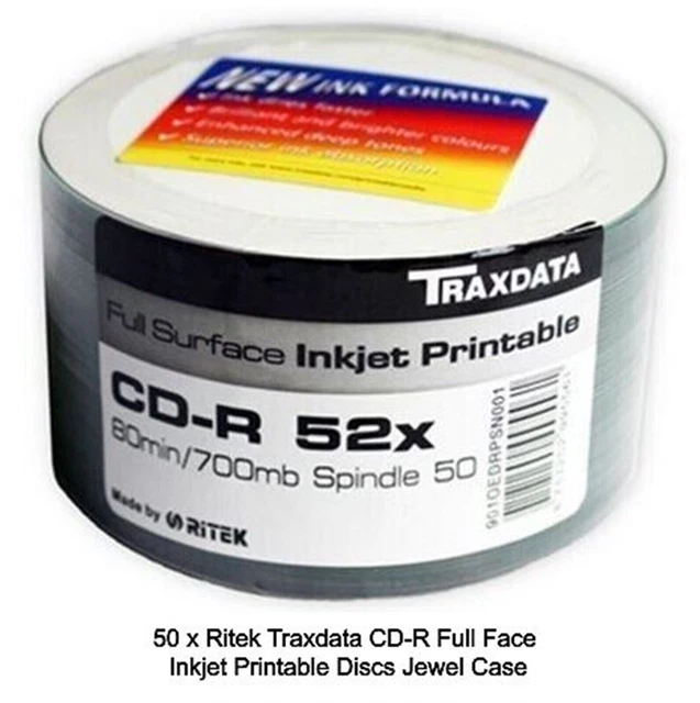 RITEK TRAXDATA CD-R Full Face 52x 4.7GB Inkjet Printable Discs in ...