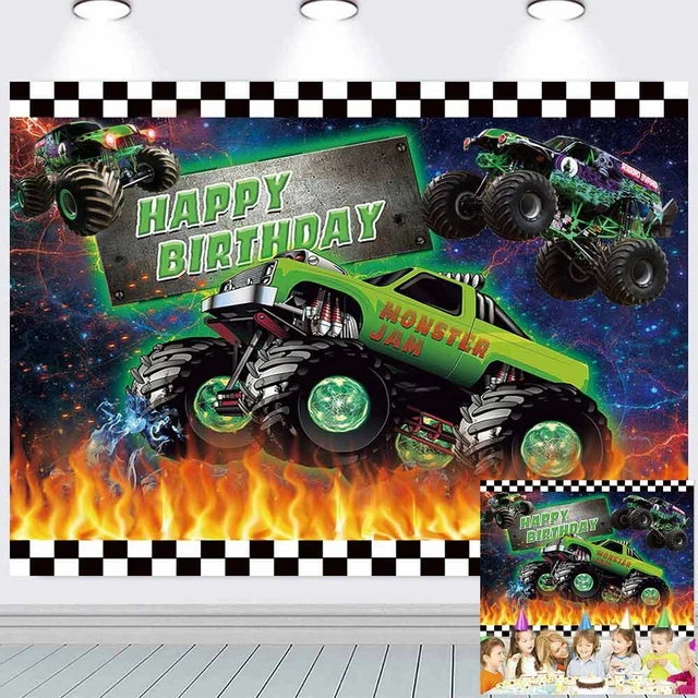 MONSTER JAM HAPPY Birthday Backdrop Banner Background Cartoon ...