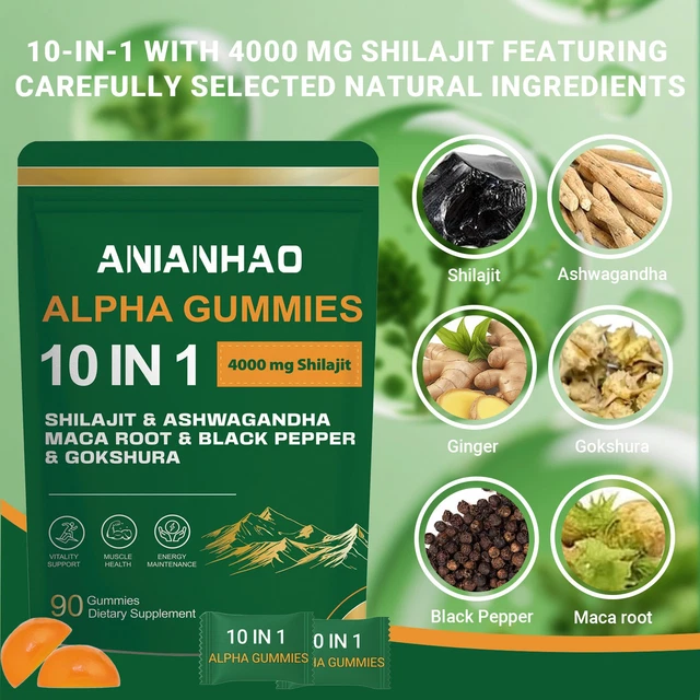 10-IN-1 ALPHA GUMMIES 4000mg Shilajit Boost Energy and Immunit - 60 ...