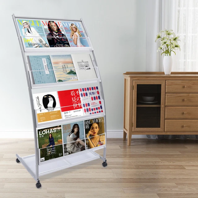 FLOOR-STANDING MAGAZINE RACK, Brochure Display Stand with 4 Pockets for ...