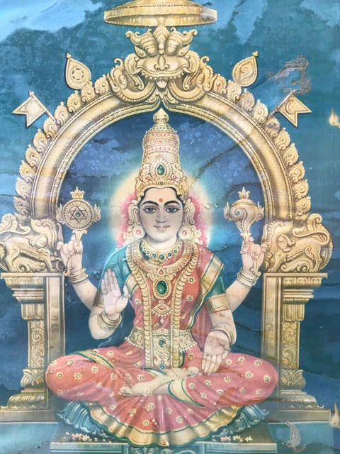 ANTIQUE VINTAGE OLD Print Hindu Goddess Kollur Mookambika Lord Vishnu ...