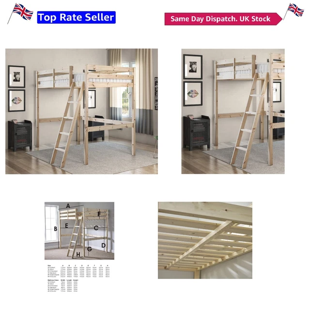 CELESTE HIGH SLEEPER Loft Bunk Bed - Heavy Duty Natural Pine, Double £ ...