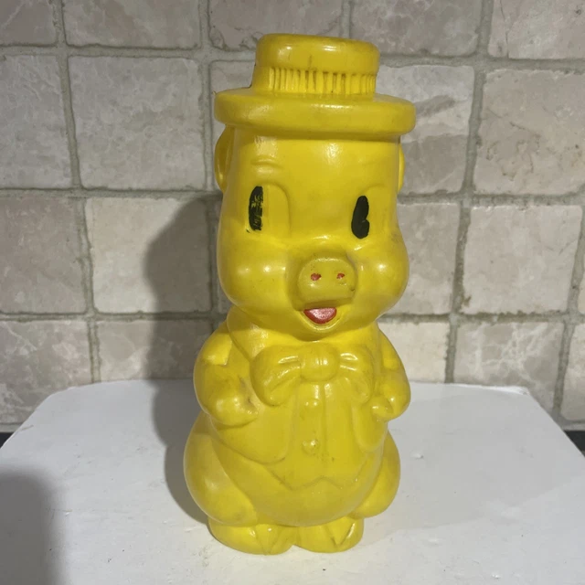 VINTAGE 1960S YELLOW Piggy Coin Bank 16” Blow Mold Plastic Porky Pig £ ...