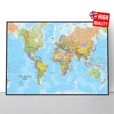 WORLD MAP ATLAS Political Educational Wall Chart Poster Print A3 ...
