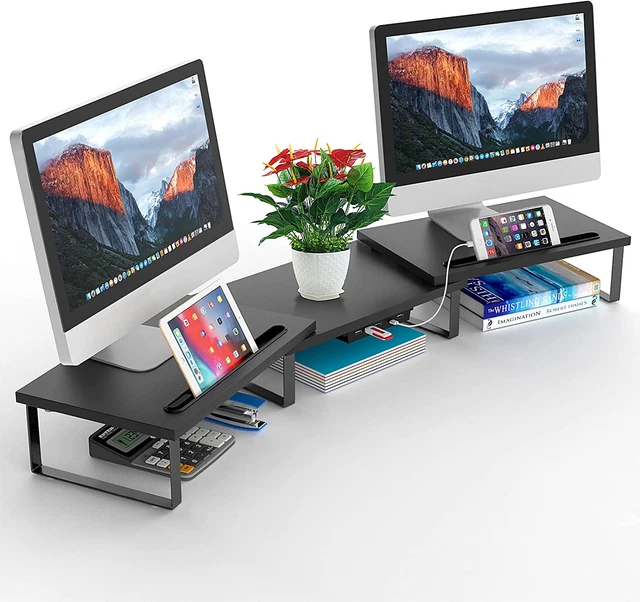 DUAL MONITOR STAND Riser, Adjustable Length and Angle, Computer Monitor ...