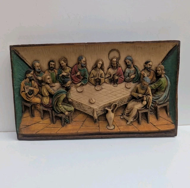 VINTAGE JESUS CHRIST Last Supper Hand Painted Sculpture 3D Art Italy ...