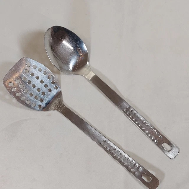 SWAN BRAND SLOTTED Spatula & Large Cooking Serving Spoon Silver Tone ...