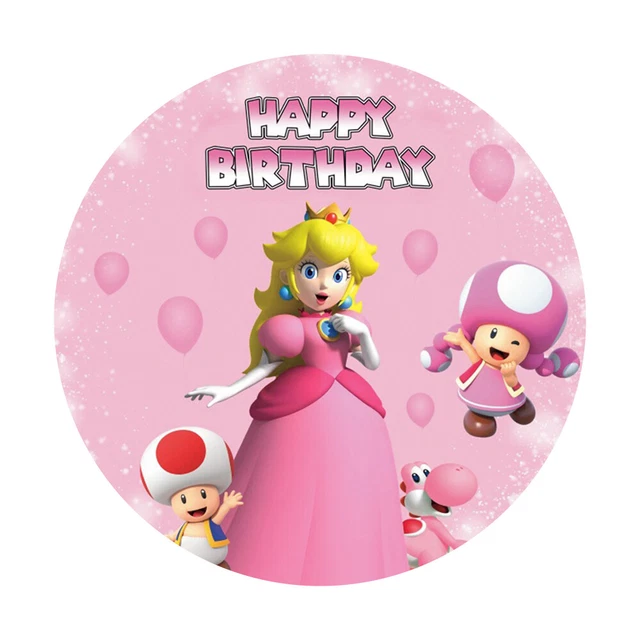 ROUND PRINCESS PEACH Happy Birthday Party Backdrop Photo Background ...