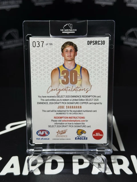 2025 AFL SELECT Eminence Jobe Shanahan Draft Pick Copper Signature ...