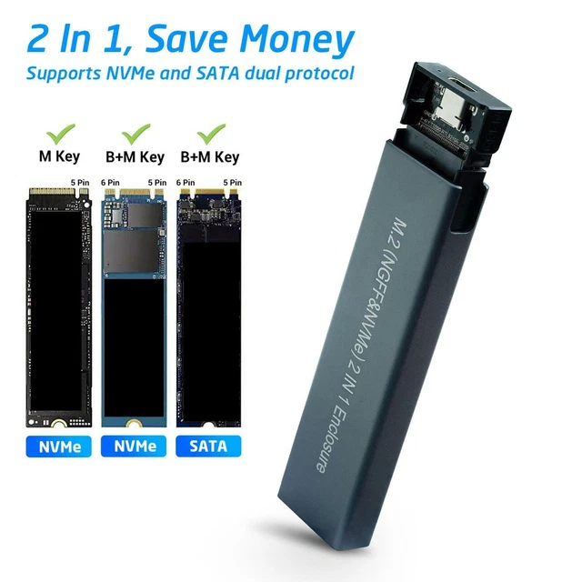 M.2 NVME SATA Dual protocol SSD Enclosure Converter Easy to Install ...