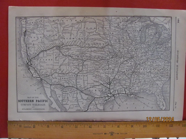 1890 SOUTHERN PACIFIC RAILROAD ORIGINAL SYSTEM ROUTE MAP in LA TEXAS NM ...