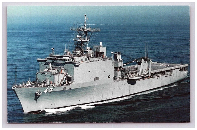 POSTCARD USN NAVY Ship USS Harpers Ferry LSD49 Aerial Scenic Water View ...