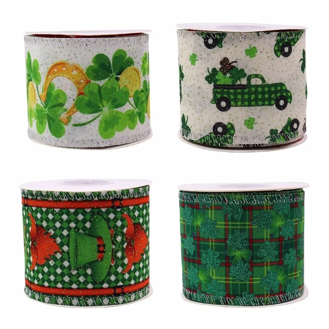 ST. PATRICK S Day Ribbon 5 /10 Yards Irish Clover Hat Shamrock Ribbons ...