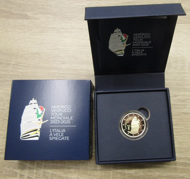 2 EURO ITALIEN 2025 Amerigo Vespucci : PP / Polierte Platte / Proof EUR ...