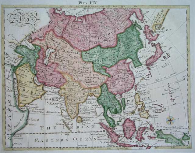 1773 RARE ORIGINAL Map Asia China Philippines India Arabia Korea ...
