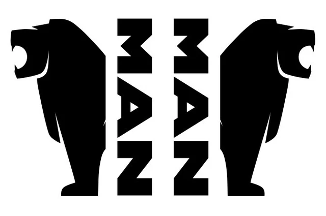 MAN LORRY HGV LOGO + TEXT VINYL DECAL STICKERS x2 - BOLD TEXT LION LOGO ...