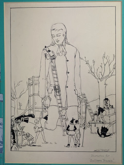 VINTAGE 1920S ORIGINAL Ink Drawing Illustration Blanche Damant British ...