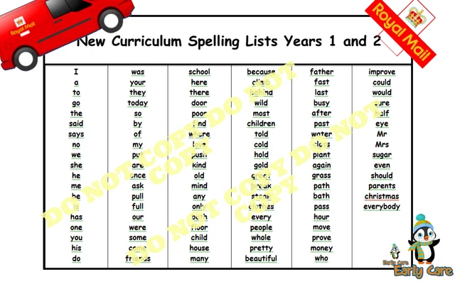 NEW LAMINATED CURRICULUM Spellings List For Year 1 And Year 2 £4.49 ...