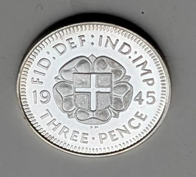 1945 SOLID SILVER 3 pence Coin Old World War II London King I Antique ...