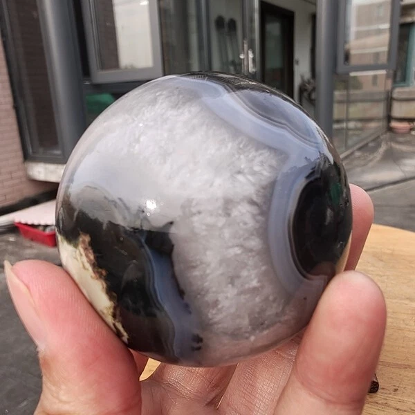 350G RARE NATURAL blue Volcanic Rock agate Sphere Quartz Crystal Ball ...