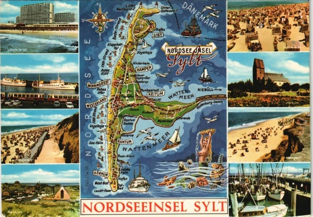 CARTOLINA SYLT MAPPA multiimmagine, mappa e div. Isola viste 1970 EUR 6 ...