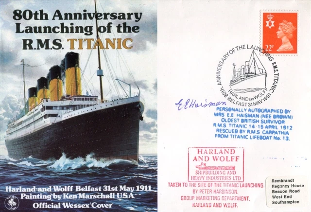 RMS TITANIC SURVIVOR Edith Haisman signed FDC - UACC DEALER EUR 202,61 ...