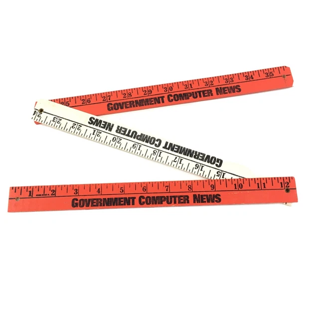 VINTAGE 3 PIECE Wood Folding Yard Stick Government Computer News Ruler ...