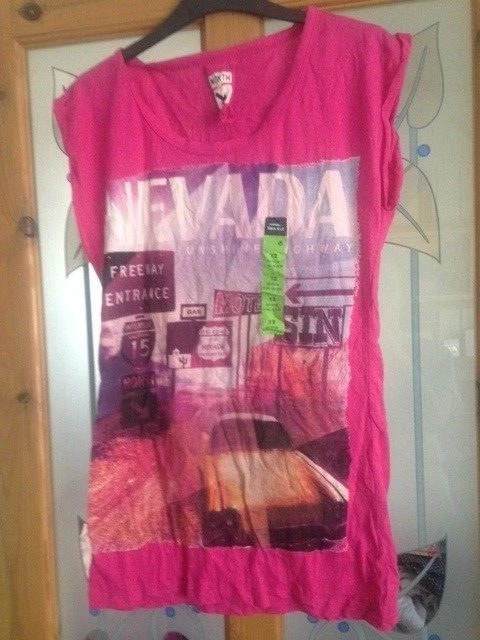PRIMARK ATMOSPHERE SIZE 12 Pink Nevada tee t-shirt USA vintage car ...