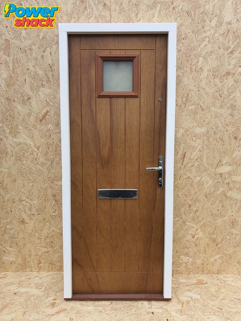 SOLID WOODEN TIMBER Front Door with Frosted Window - Frame = 825mm x ...