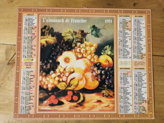 CALENDRIER L'ALMANACH DU facteur 1991 peinture fruit EUR 8,00 - PicClick FR