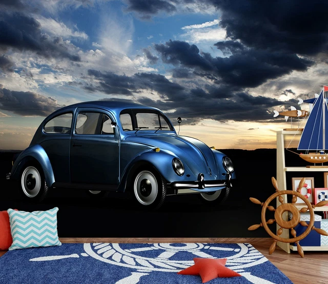 3D BLUE CAR Cloud A412 Transport Wallpaper Mural Self-adhesive ...