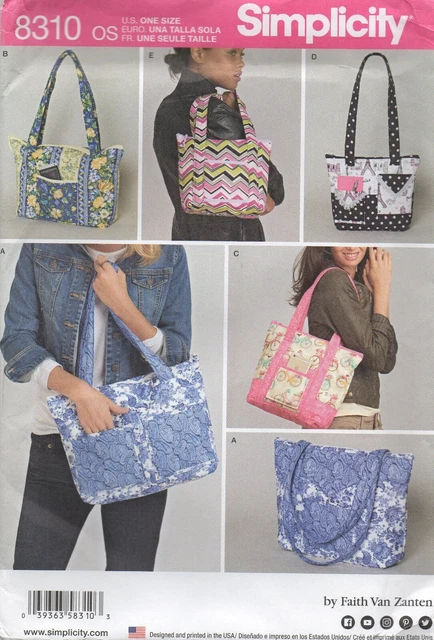 SIMPLICITY SEWING PATTERN 8310 Quilted Bags in 3 Sizes Handbag Tote ...