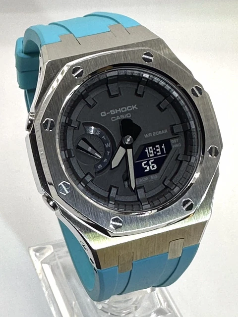 CASIO G-SHOCK GA-2100 - 1A1ER Rubber Casioak Mod- Light Blue Strap UK ...