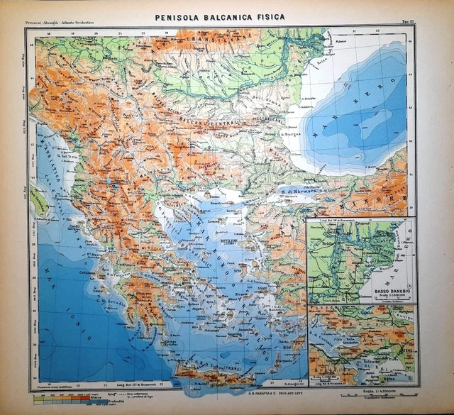 CARTA GEOGRAFICA ANTICA BALCANI ante 2 guerra mondiale 1937 Antique map ...