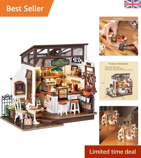 DOLLHOUSES CAFÉ MINIATURE Wooden Doll House Kit with Furniture Wooden ...