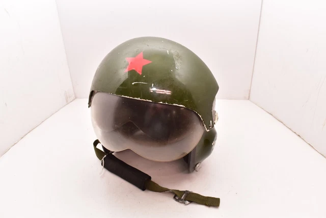 VINTAGE GREEN CHINESE Flight Fighter Pilot Helmet with Visor Red Star ...