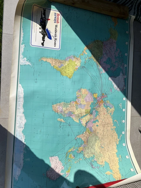 BRITISH AIRWAYS LAMINATED World Map Showing Concorde Route By John C ...