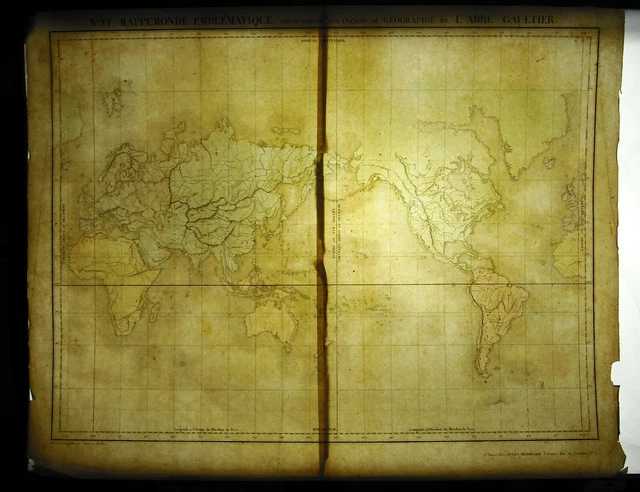 ORIGINAL 19TH WORLD Map Engraving Iconic World Map Abbée Gaultier £15. ...