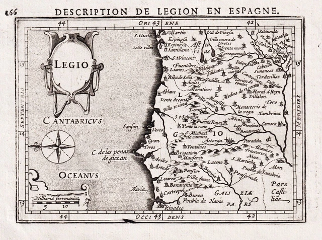 OVIEDO ESPANA SPAIN Spanien Espagne mapa map Karte Bertius Hondius 1618 ...