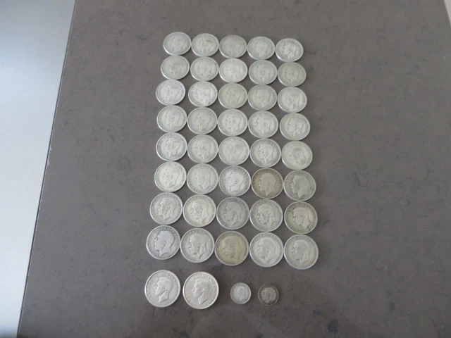42 SILVER FLORINS two shilling pre 1947 florin + 2 threepence as ...