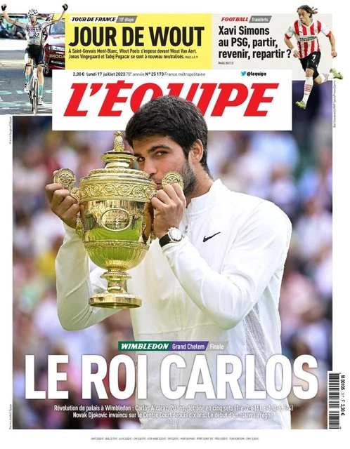 CARLOS ALCARAZ, WINNER Wimbledon 2023, Newspaper L'equipe, Collector # ...