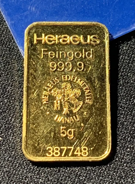 LINGOT OR PUR 24K Heraeus 5 Grammes 387748 EUR 400,00 - PicClick FR