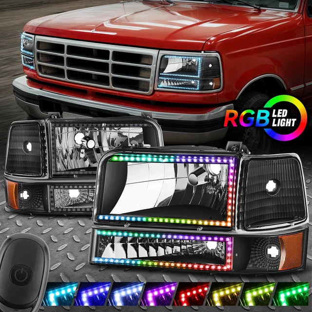[SÉQUENTIEL RGB LED DRL] Pour 92-96 Ford F150 F250 Bronco Phares Pare ...