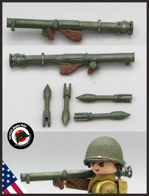 PLAYMOBIL CUSTOM WW2 1x BAZOOKA 4xCOHETES Ejercito Americano US Soldado ...